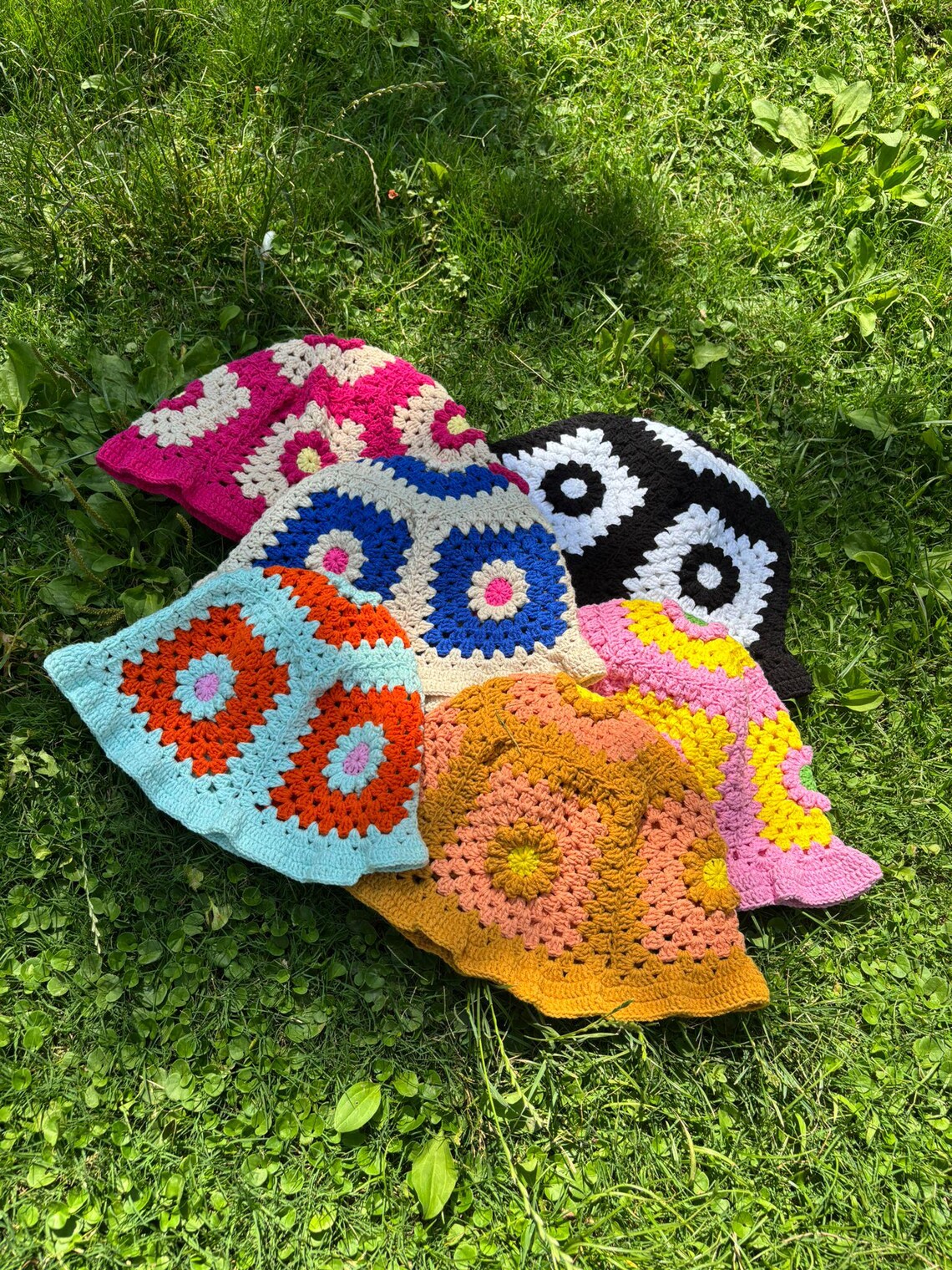 Crochet Bucket Hat/knitted Daisy Sun Hat/granny Square Bucket Hat/hair ...