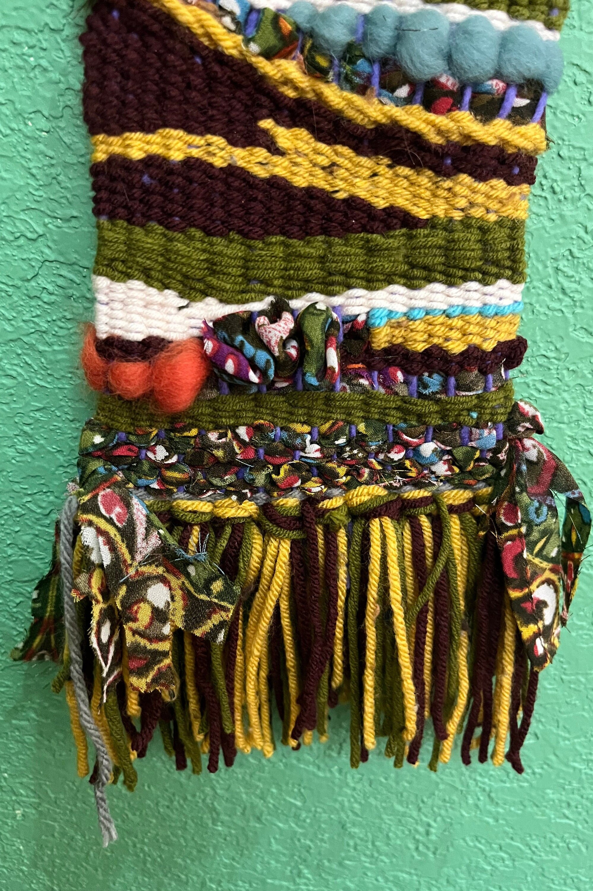 Small Elongated Weaving, Rustic Woven Wall Hanging, Small Dark Weaving ...