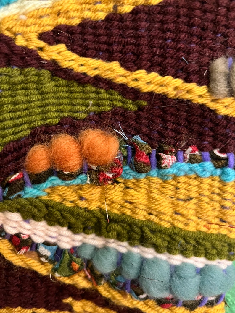 Small Elongated Weaving, Rustic Woven Wall Hanging, Small Dark Weaving ...