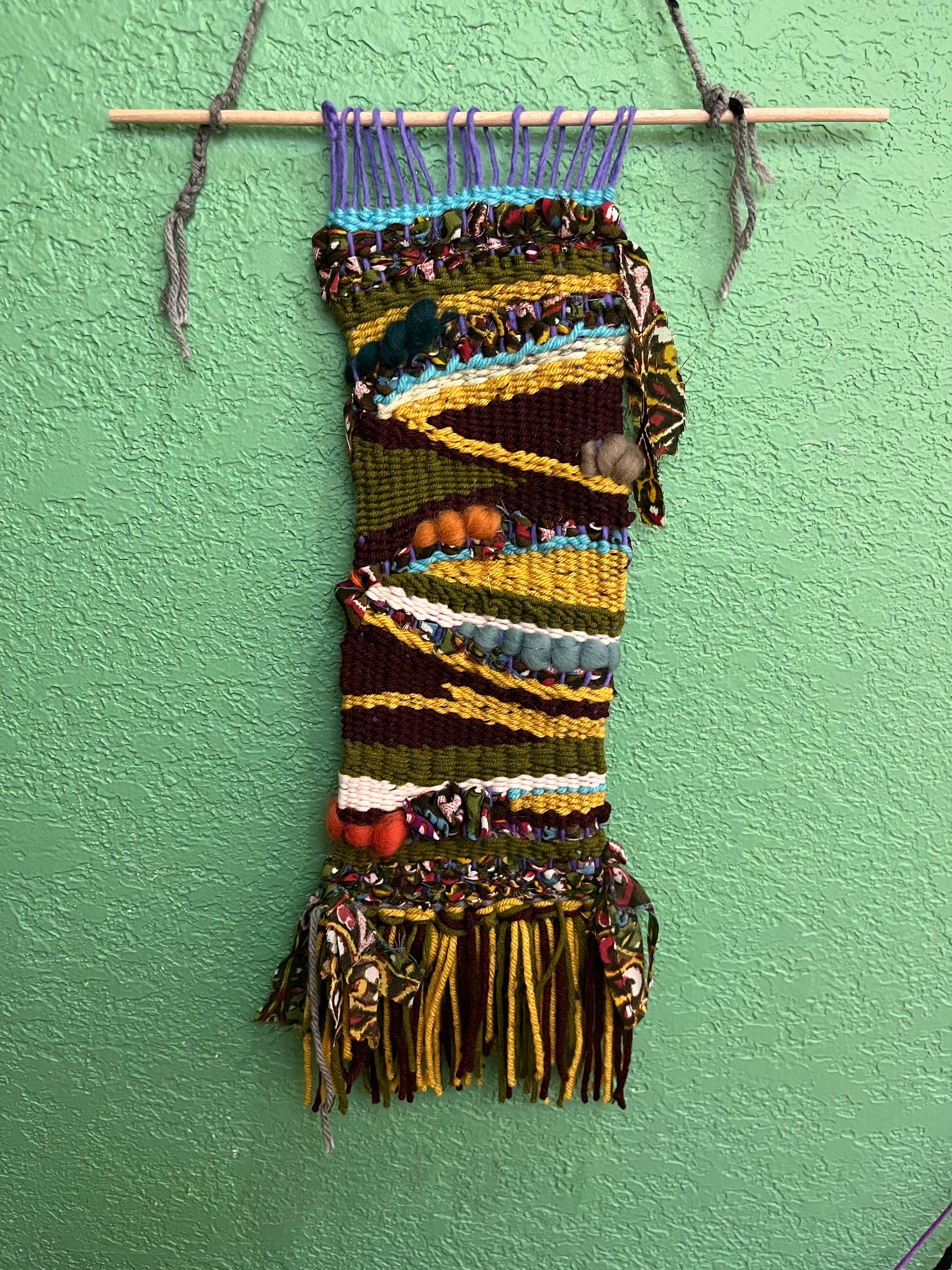 Small Elongated Weaving, Rustic Woven Wall Hanging, Small Dark Weaving ...