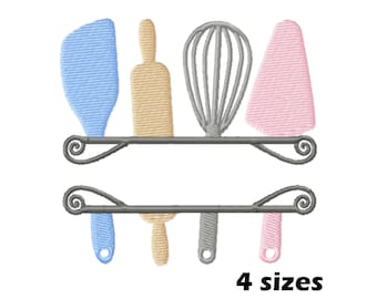 Kitchen Utensils Split Embroidery Design, Baking Tools Flower ...