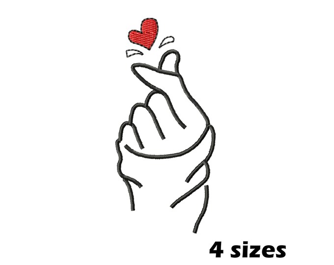 Korean Finger Heart Embroidery Design, Heart Hand Sign Design, Kpop ...