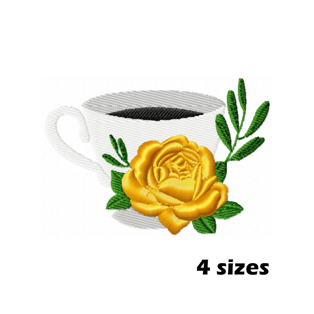 Floral Teacup Embroidery Designs, Instant Download 4 Sizes - Etsy