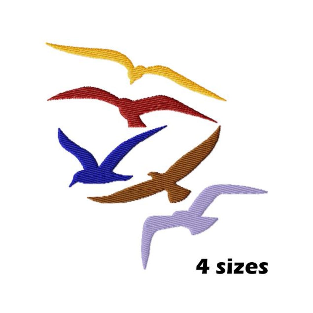 Flying Birds Machine Embroidery Design, Minimal Seagull Silhouette ...