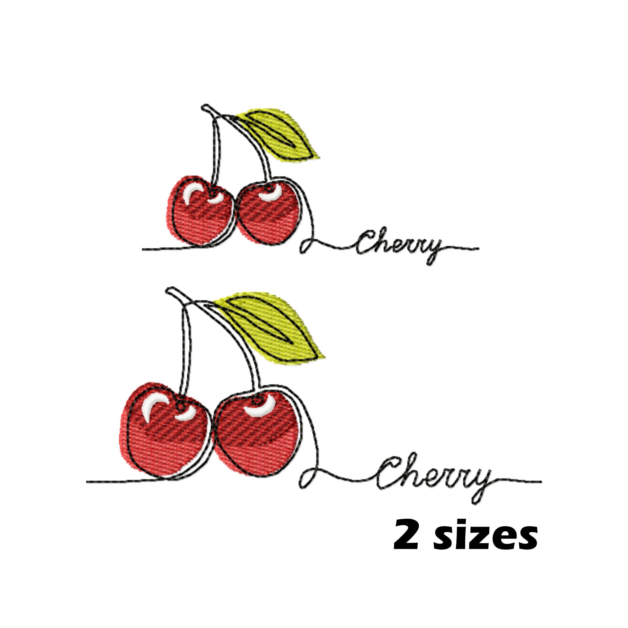 Cherry Line Art Embroidery Designs Instant Download 2 Sizes - Etsy