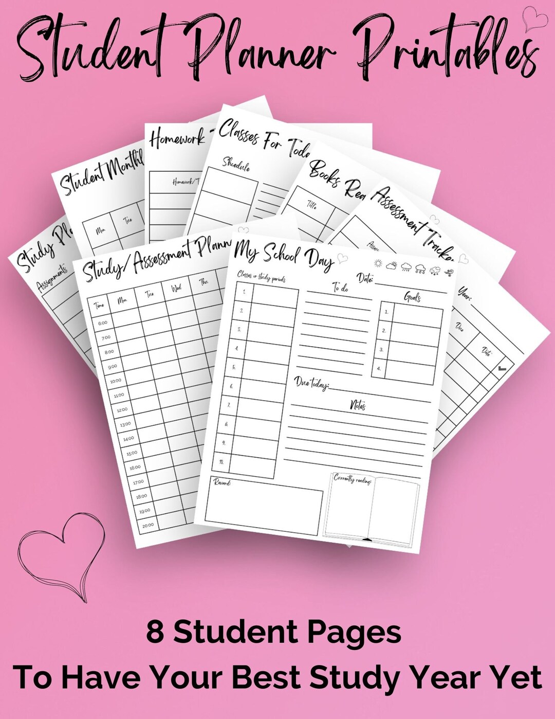 School Planner Printable Bundle School Day Planner Assessment Tracker ...