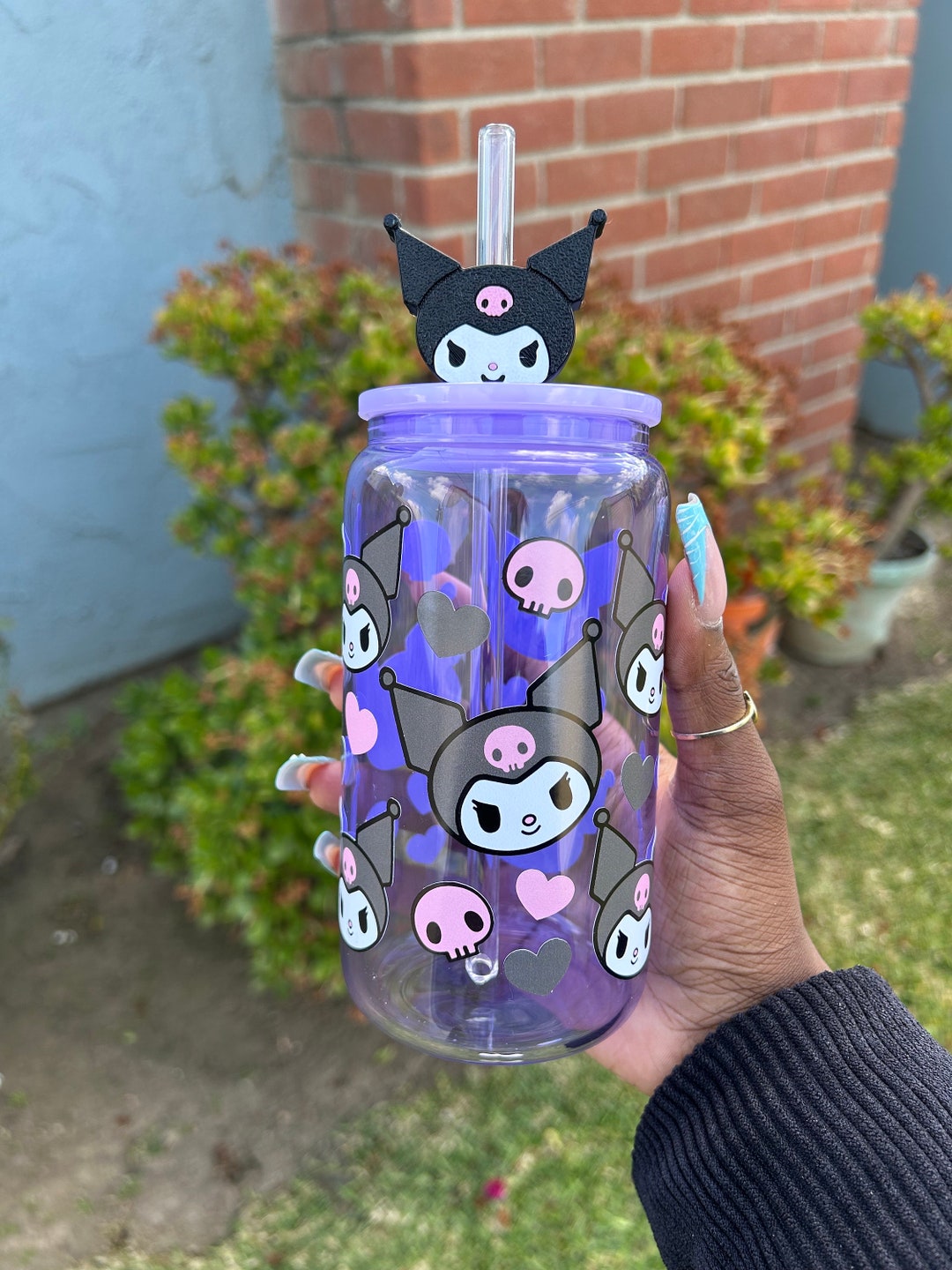 Purple Kuromi Hearts Skulls Glass Cup/libbey Glass/glass Cup/custom Cup ...