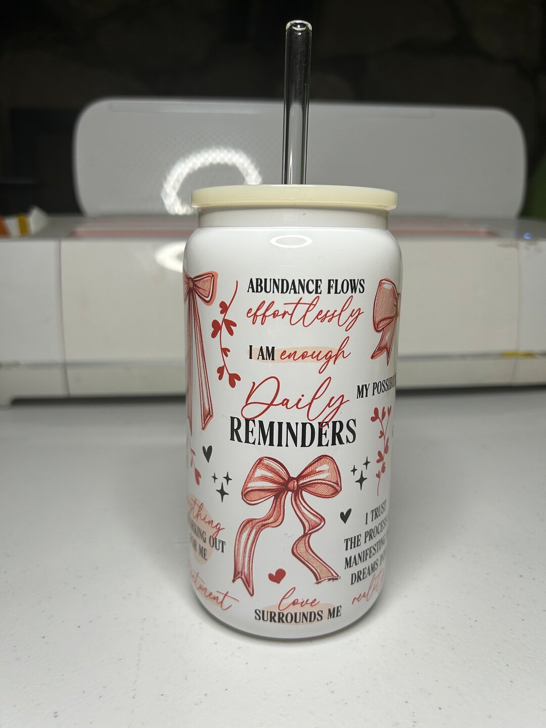 16oz Coquette Daily Reminders White Glass Cup - Etsy