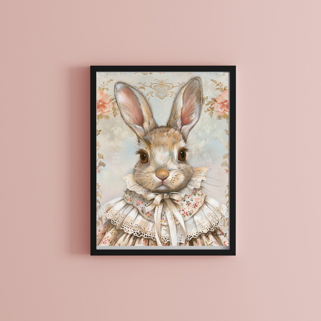 Coquette Victorian Rabbit Art Print Vintage Rabbit Illustration Nursery ...