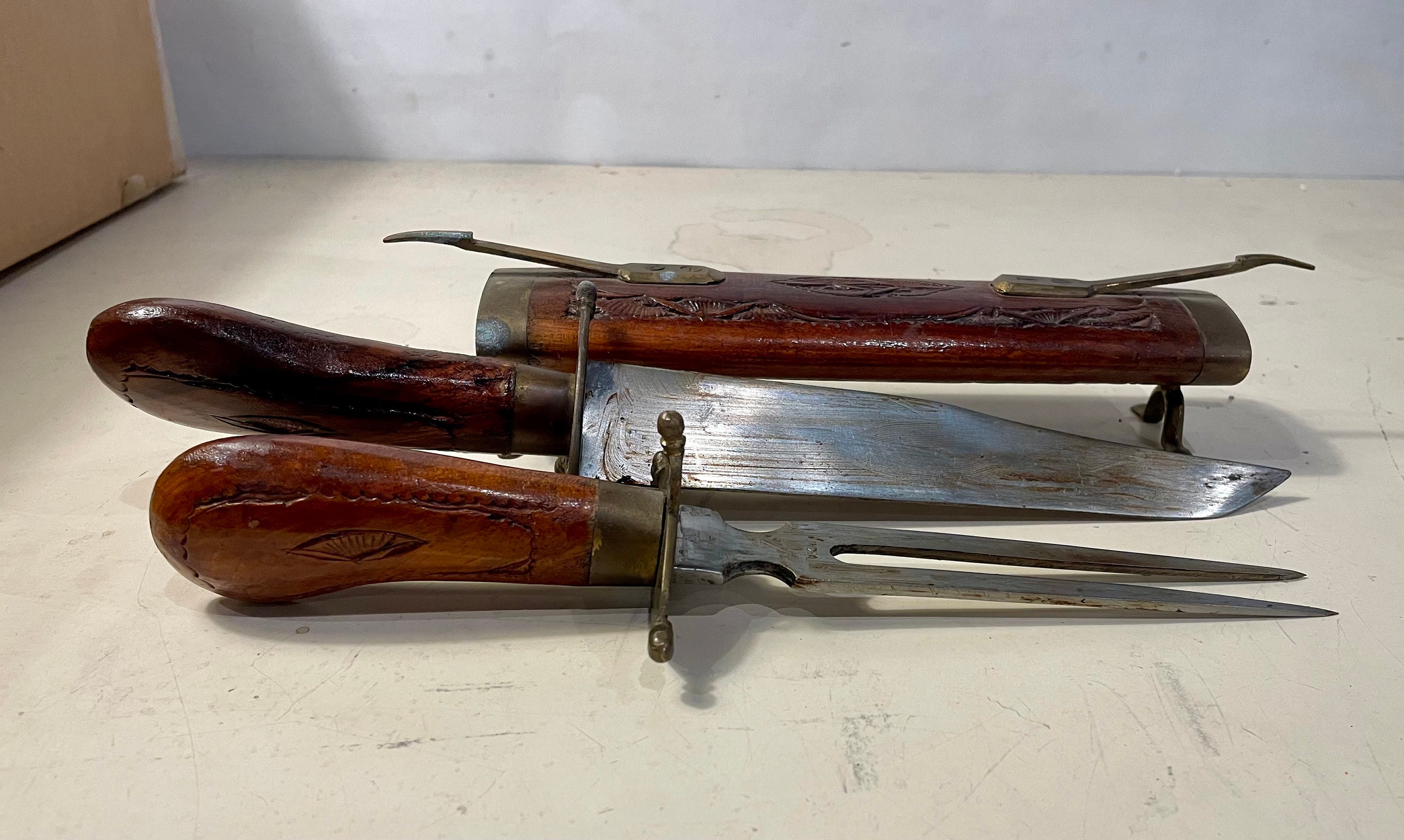 Vintage Indian Carving Set Knife and Fork in Hardwood Case - Etsy