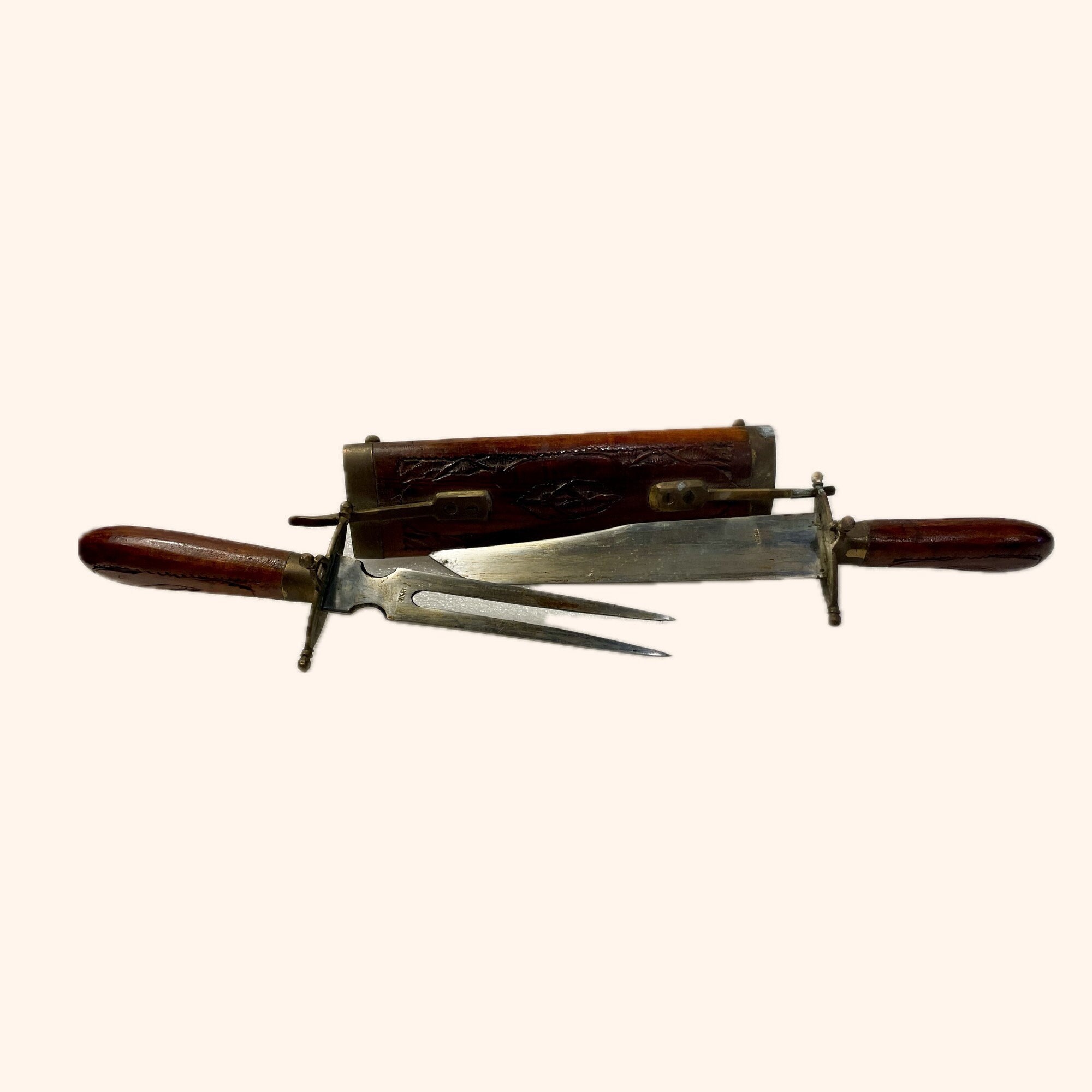 Vintage Indian Carving Set Knife and Fork in Hardwood Case - Etsy