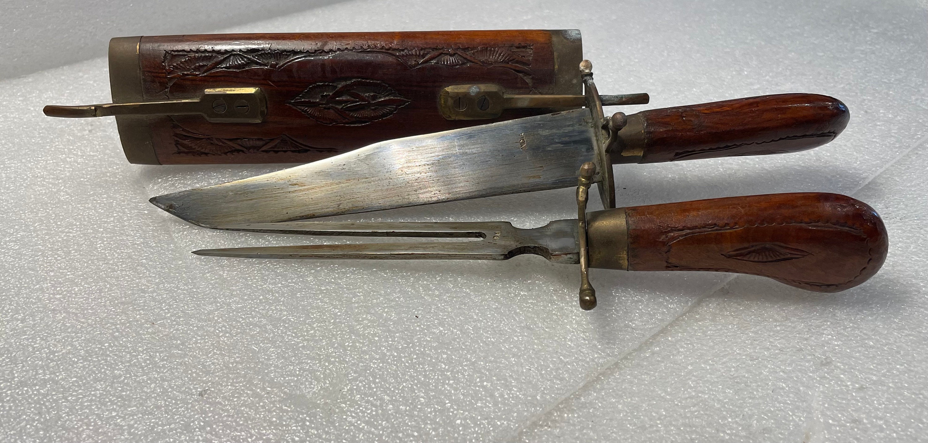 Vintage Indian Carving Set Knife and Fork in Hardwood Case - Etsy