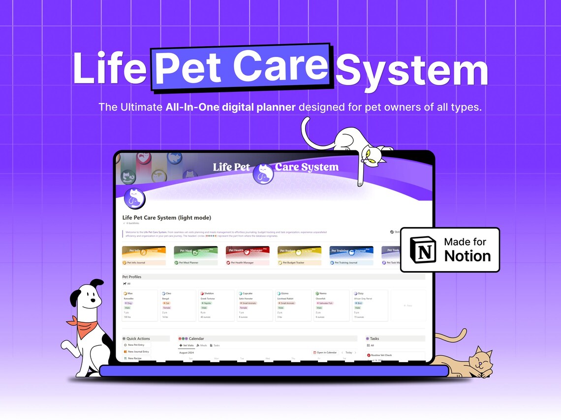 Digital Pet Planner Notion Template Pet Care & Health Tracker Pet ...