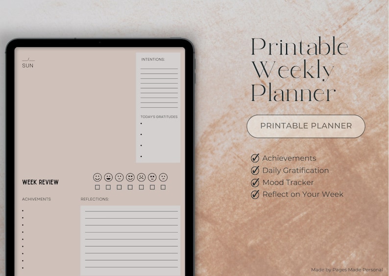 Weekly Planner Printable Modern Weekly Schedule - Five Pages - Instant ...