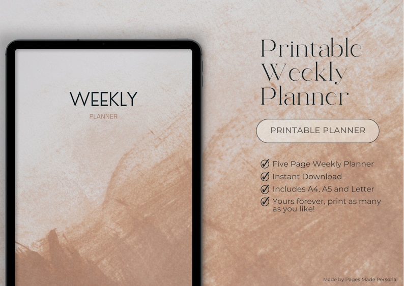 Weekly Planner Printable Modern Weekly Schedule - Five Pages - Instant ...