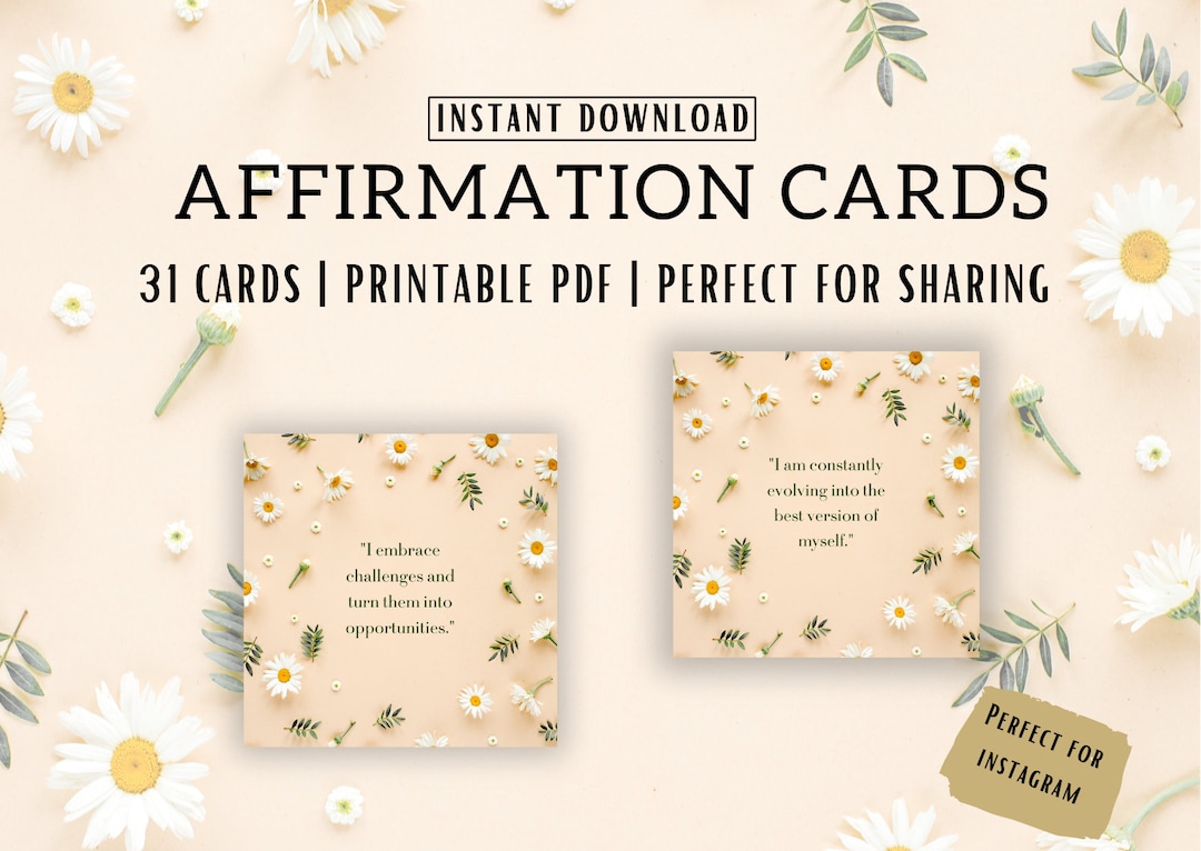 31 Daily Affirmation Cards | Inspiration & Self-care | Instant Download ...
