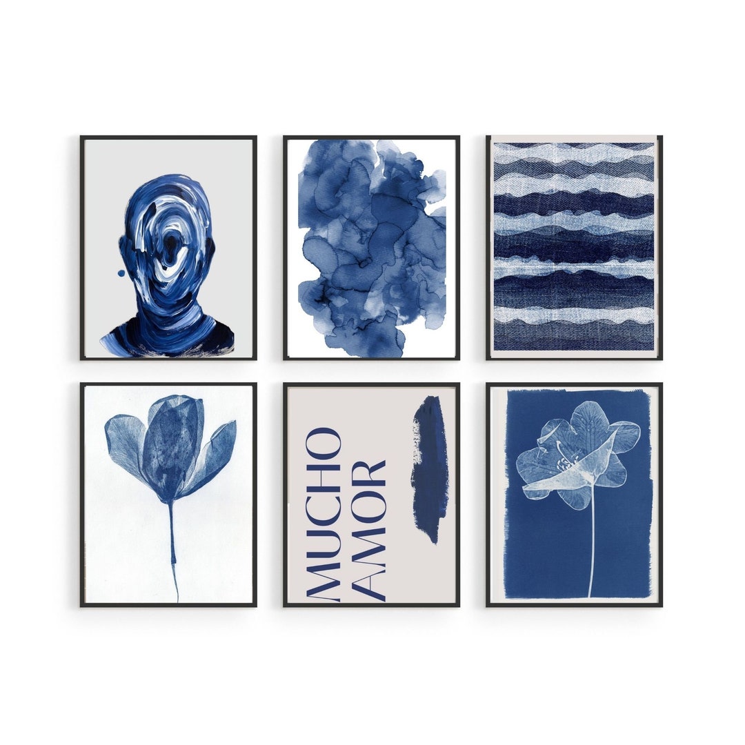 Indigo Wall Art Navy Blue Wall Art Set of 6 Abstract Wall - Etsy