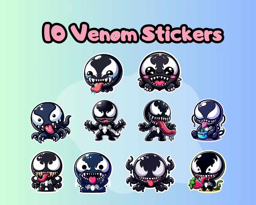 10 Cute Venom Stickers, Kawaii Venom Digital Stickers, Adorable Venom ...