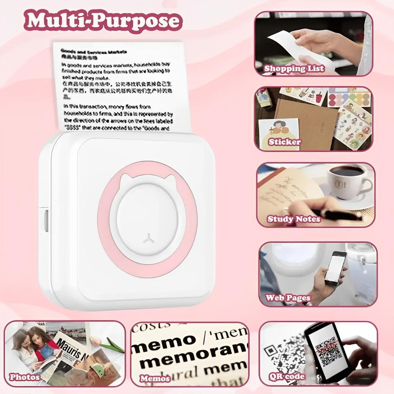 Cat Mini Printer, 57mm Thermal Paper Mini Printer, Color Photo Paper ...