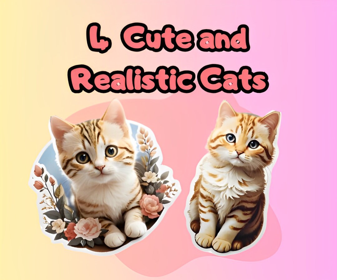 4 Printable Adorable Realistic Kitten Stickers, 4 Printable Adorable ...