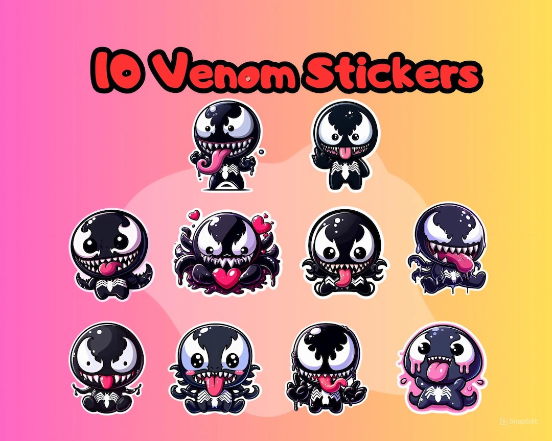 10 Cute Venom Stickers, Kawaii Venom Digital Stickers, Adorable Venom ...