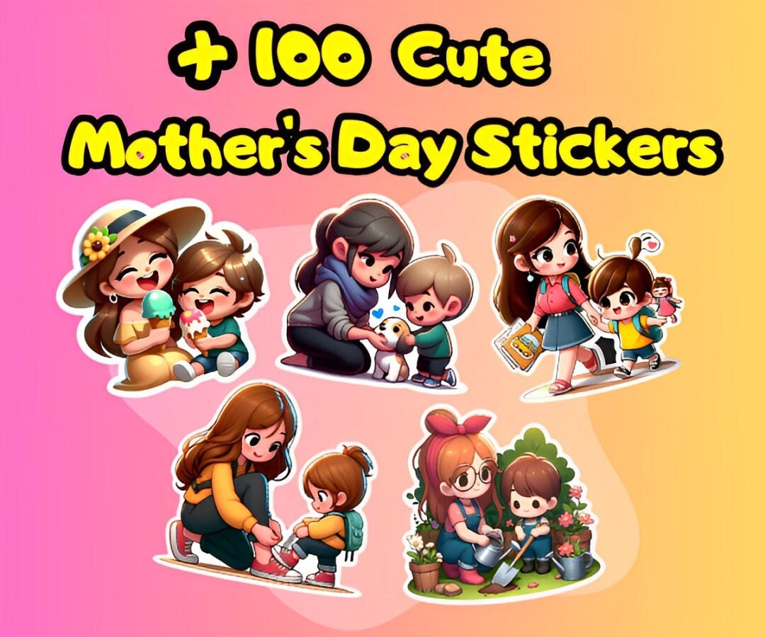 More Than 100 Printable Adorable Cute Mother's Day Digital Stickers ...
