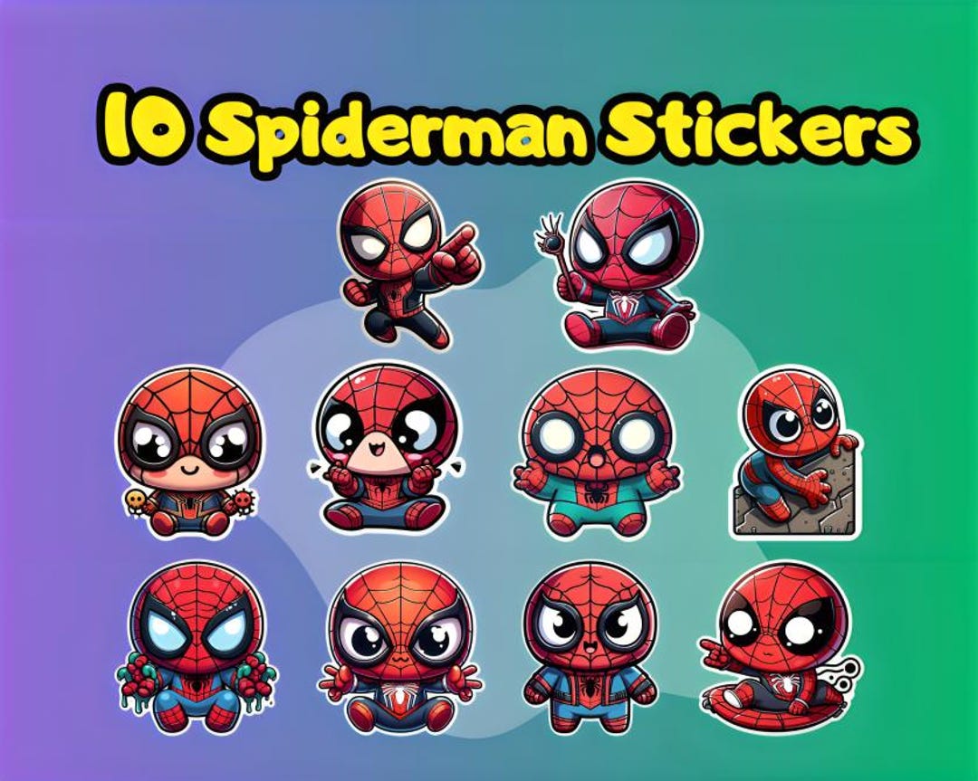 10 Cute Spiderman Stickers, Kawaii Spiderman Digital Stickers, Adorable ...