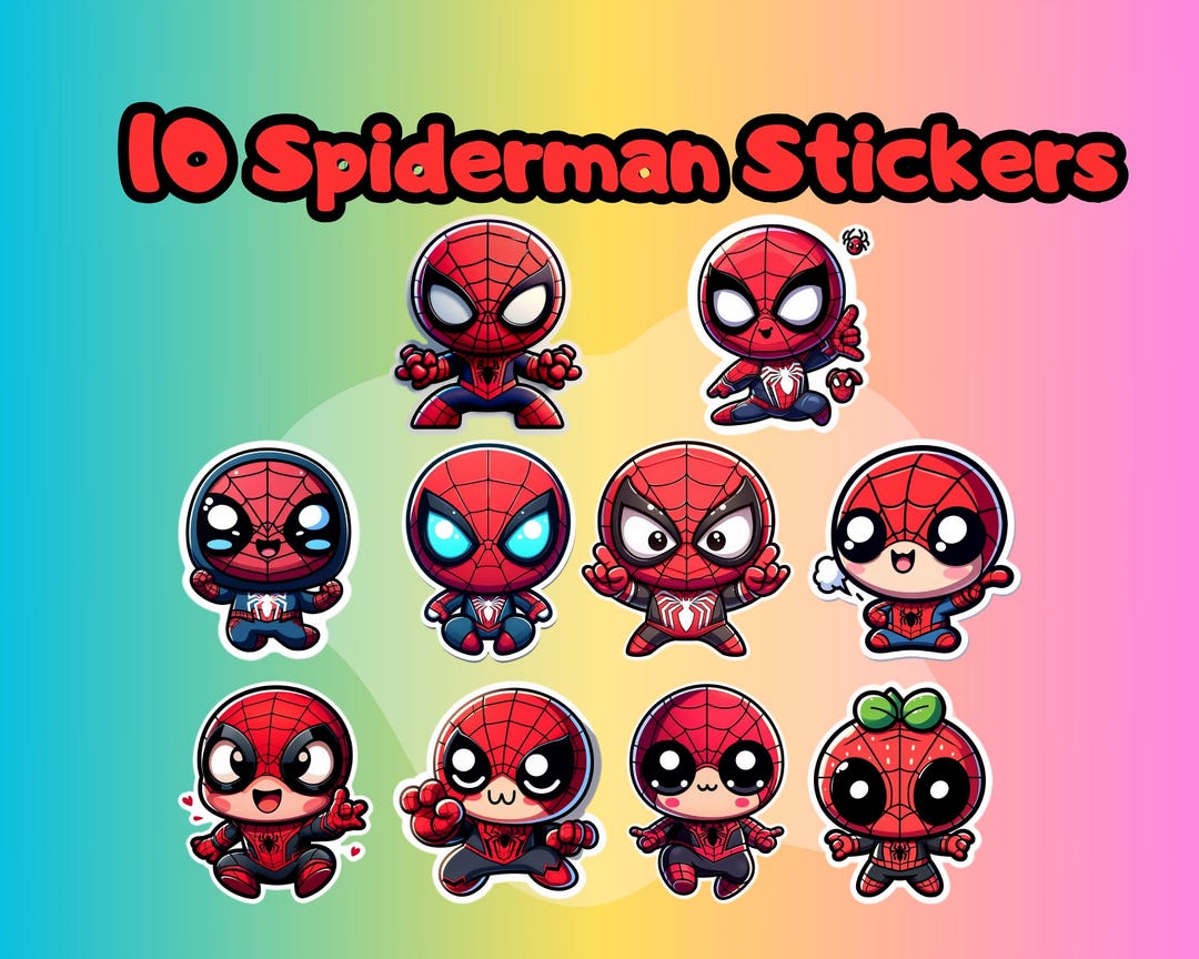 10 Cute Spiderman Stickers, Kawaii Spiderman Digital Stickers, Adorable ...