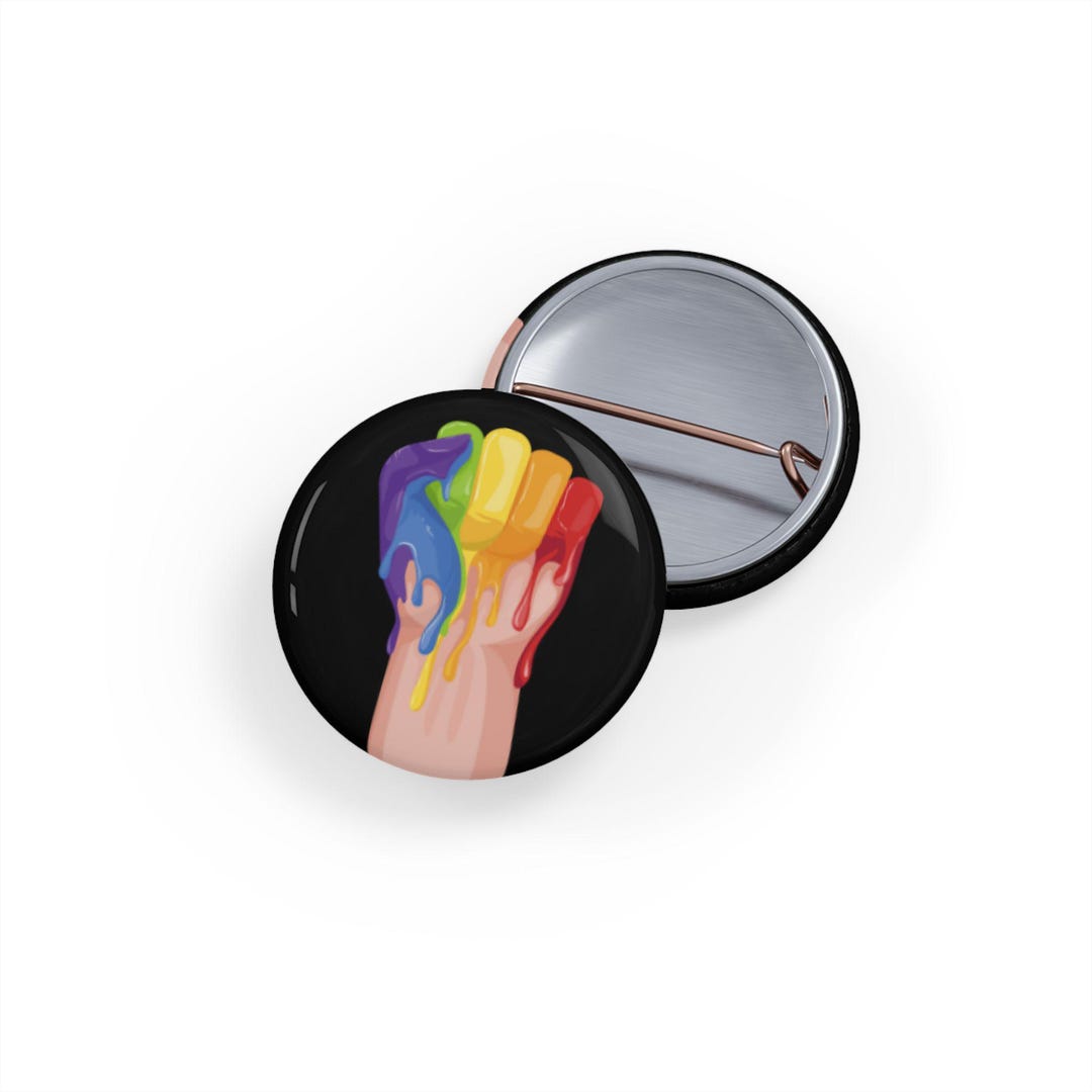 Round Pins, Rainbow Fist Strength Lapel Pins, Colorful Pride Enamel ...
