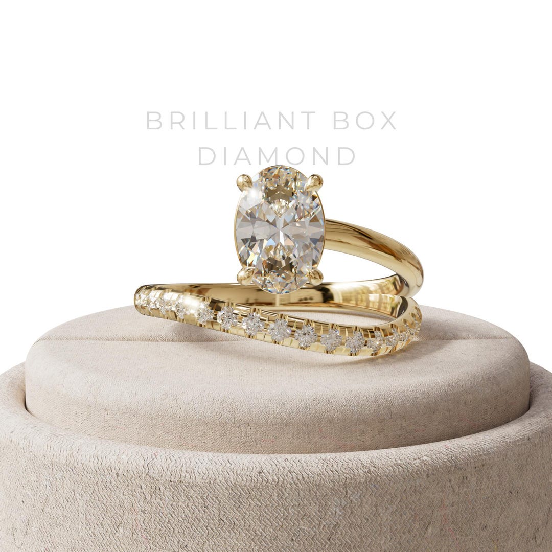 1.50 Ct Oval Cut Lab Diamond Ring, Nested Diamond Curved Shank Unique ...