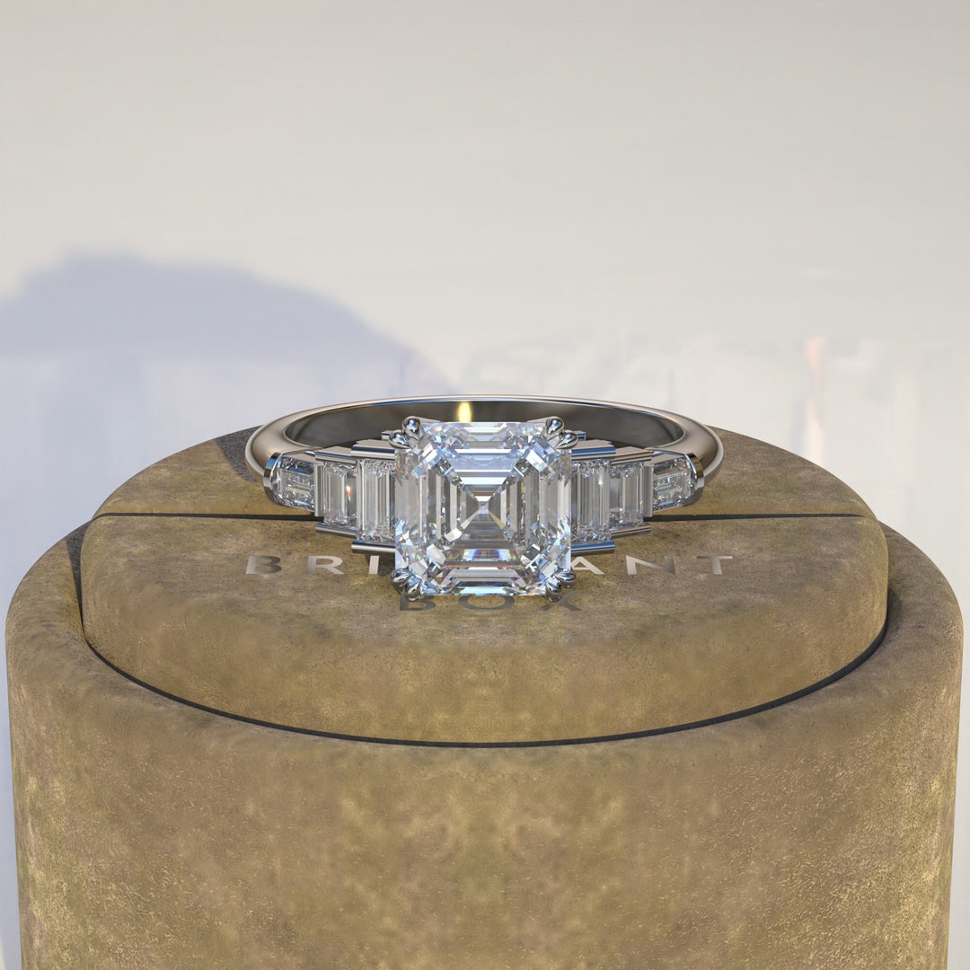 2 Carat Asscher Cut Moissanite Engagement Ring, Asscher Cut Bridal Ring ...