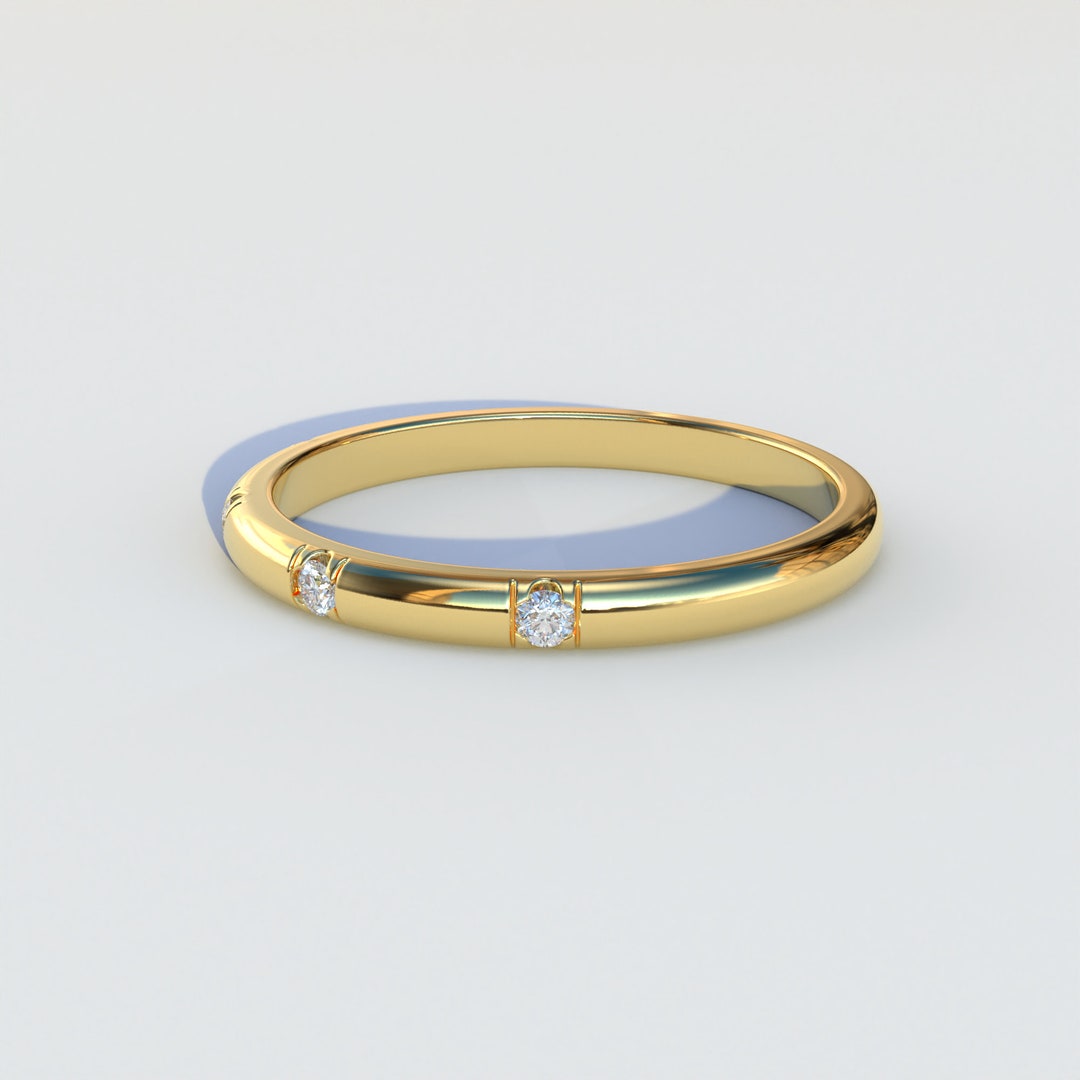 Flush Set Diamond Band / Dainty Diamond Ring / 14k Solid Gold Diamond ...