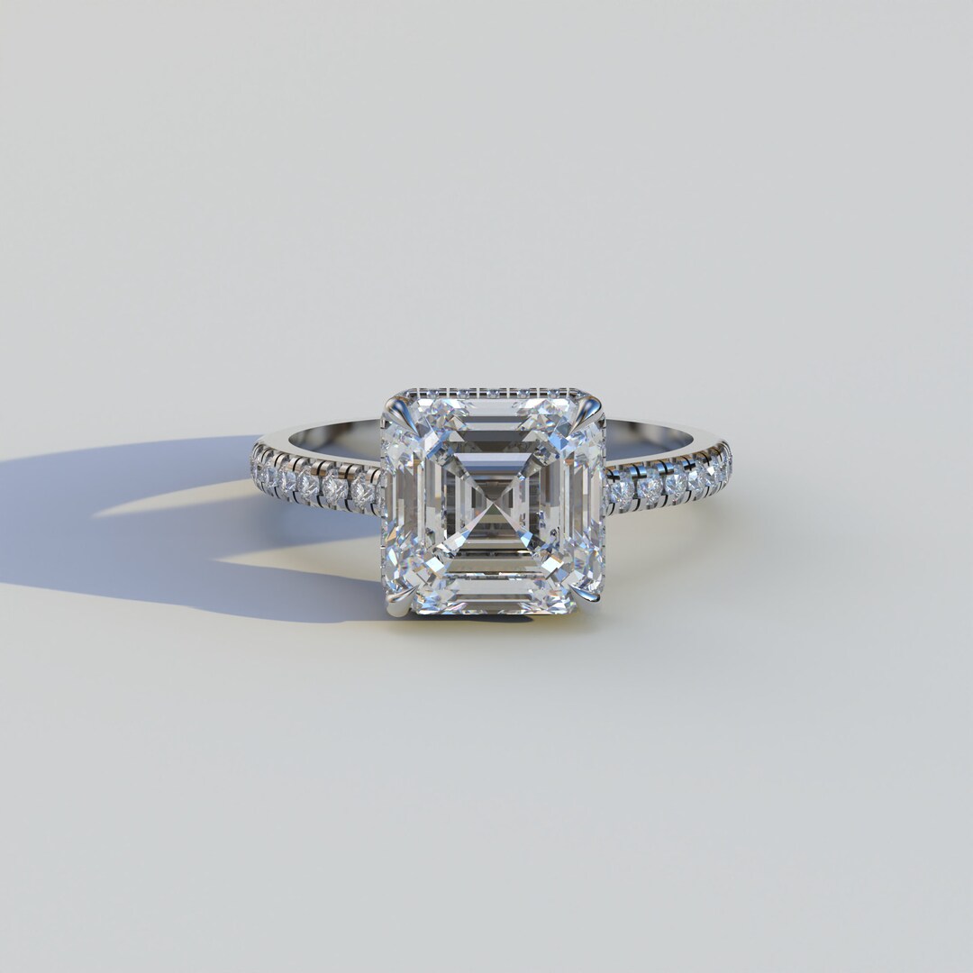2 Carat Asscher Shape Moissanite Diamond Ring Asscher Solitaire Lab ...
