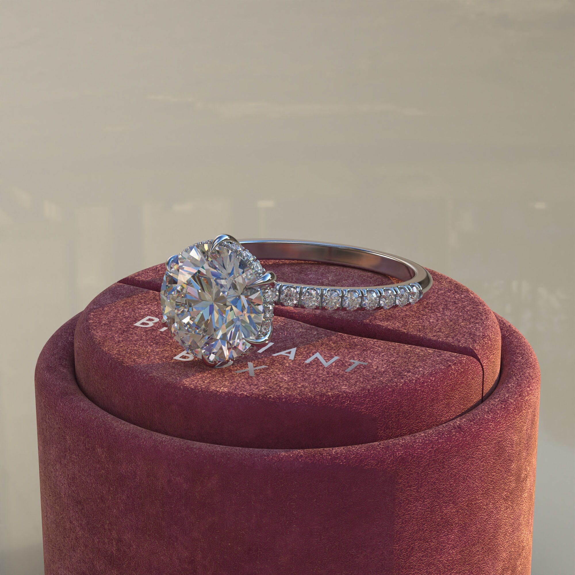 2 Ct Hidden Halo Round Diamond Wedding Ring, 6 Prong Setting Diamond ...