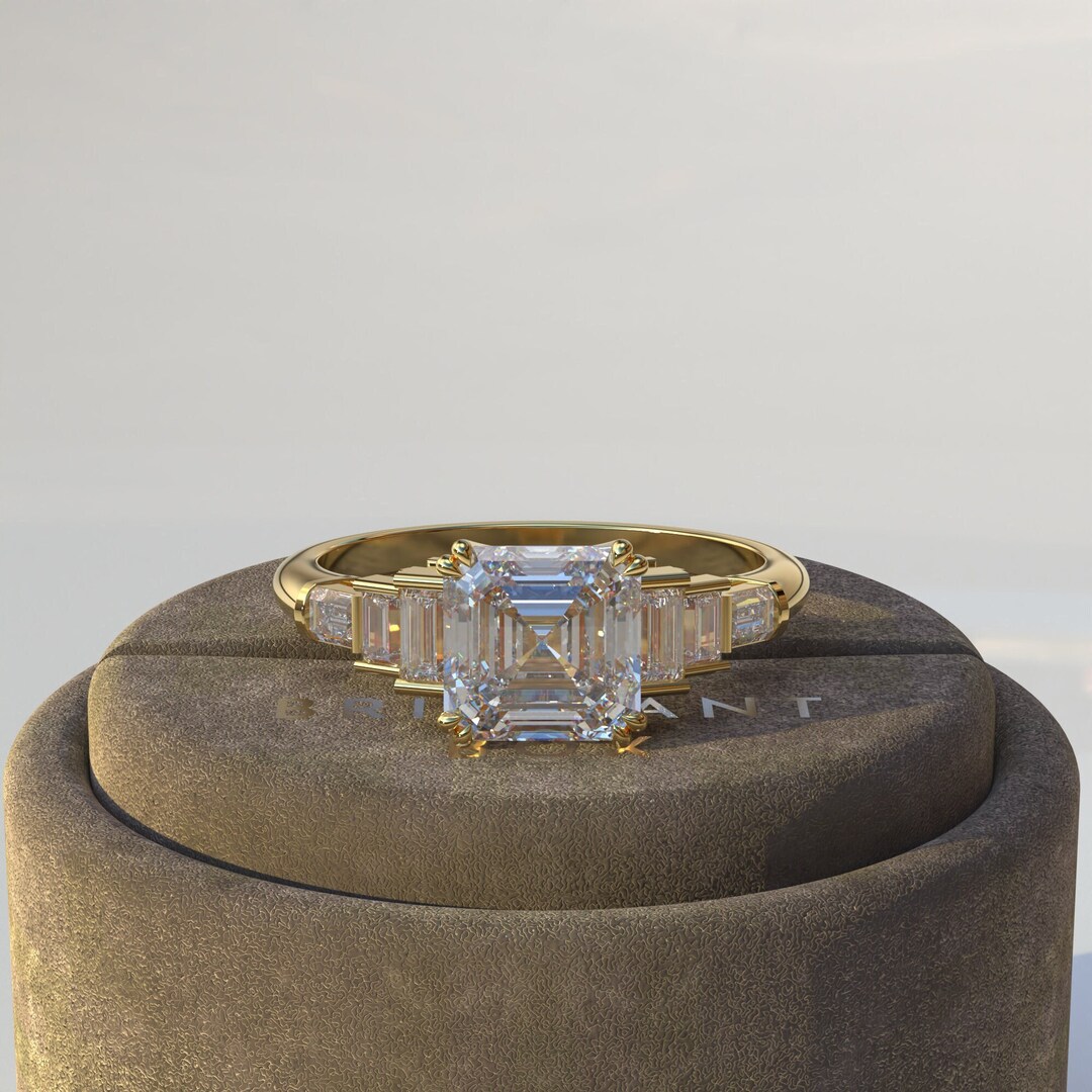 2 Carat Asscher Cut Moissanite Engagement Ring, Asscher Cut Bridal Ring ...