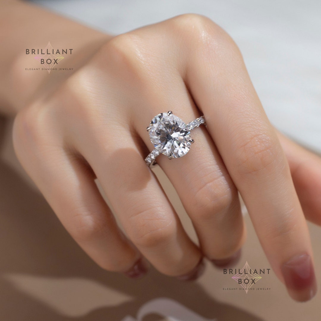 2 CT Oval Engagement Ring Women, Oval Cut Engagement Ring, Hidden Halo ...