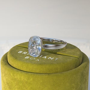 Bezel Cushion Cut Lab Diamond Ring, 3 Carat Elongated Cushion ...