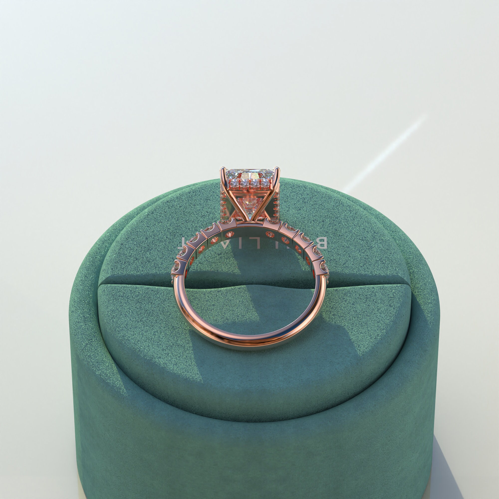 3 Carat Radiant Cut Lab Diamond Engagement Ring, Pave Set, Halo Lab ...