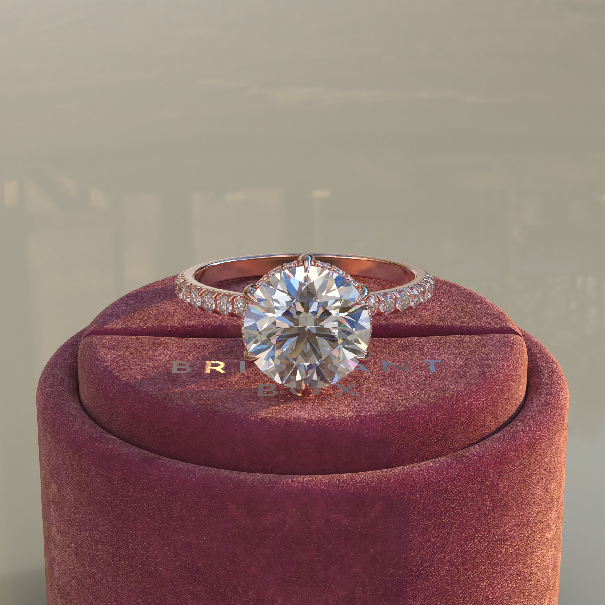 2 Ct Hidden Halo Round Diamond Wedding Ring, 6 Prong Setting Diamond ...