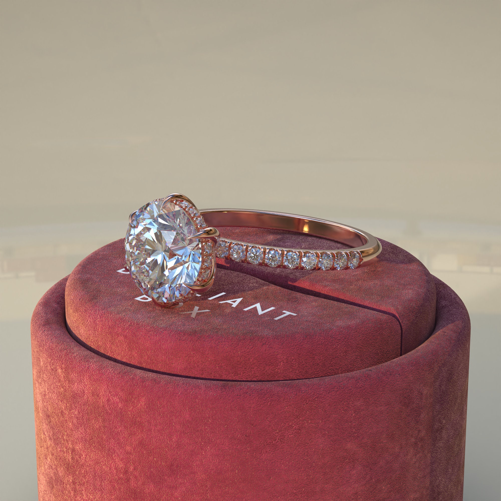 2 Ct Hidden Halo Round Diamond Wedding Ring, 6 Prong Setting Diamond ...