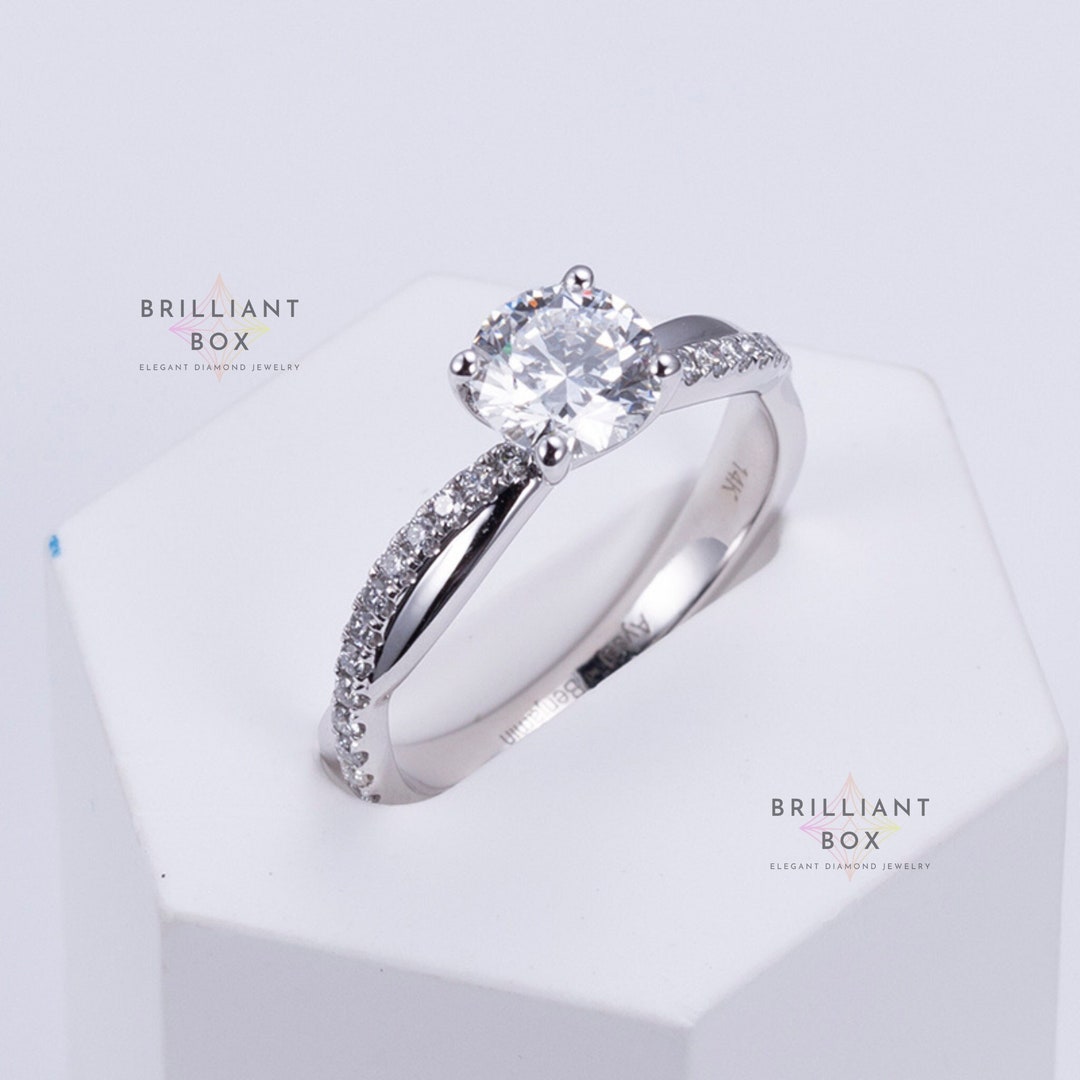 1.2ct Infinity Round Moissanite Engagement Ring Rose Gold Twist ...