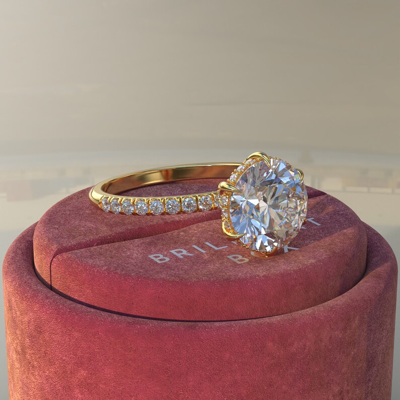 2 Ct Hidden Halo Round Diamond Wedding Ring, 6 Prong Setting Diamond ...