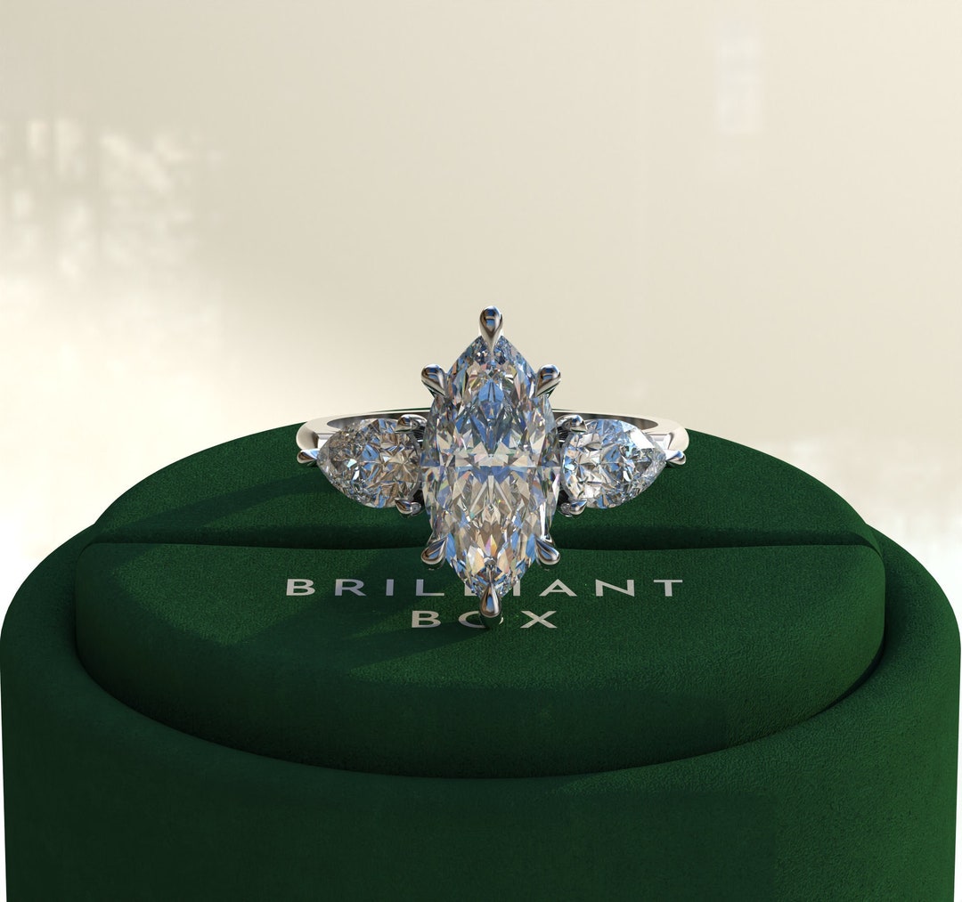 3 Carat Marquise Cut Lab Diamond Ring Marquise With Pear 3 Stone ...