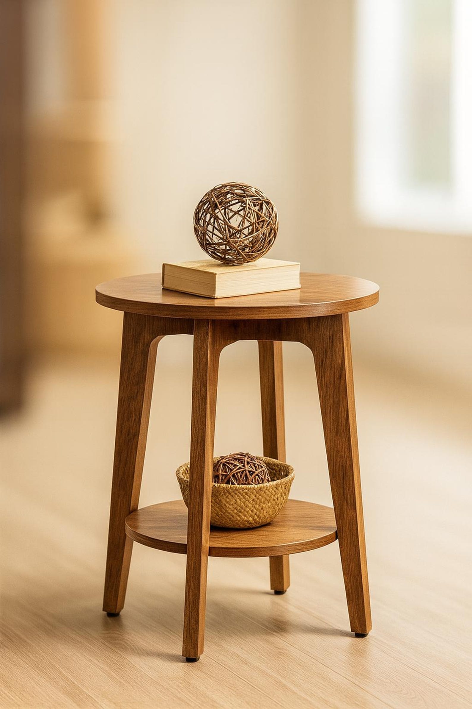 Side Table, 2-tier Small Round End Table, Rustic Walnut Nightstand With ...