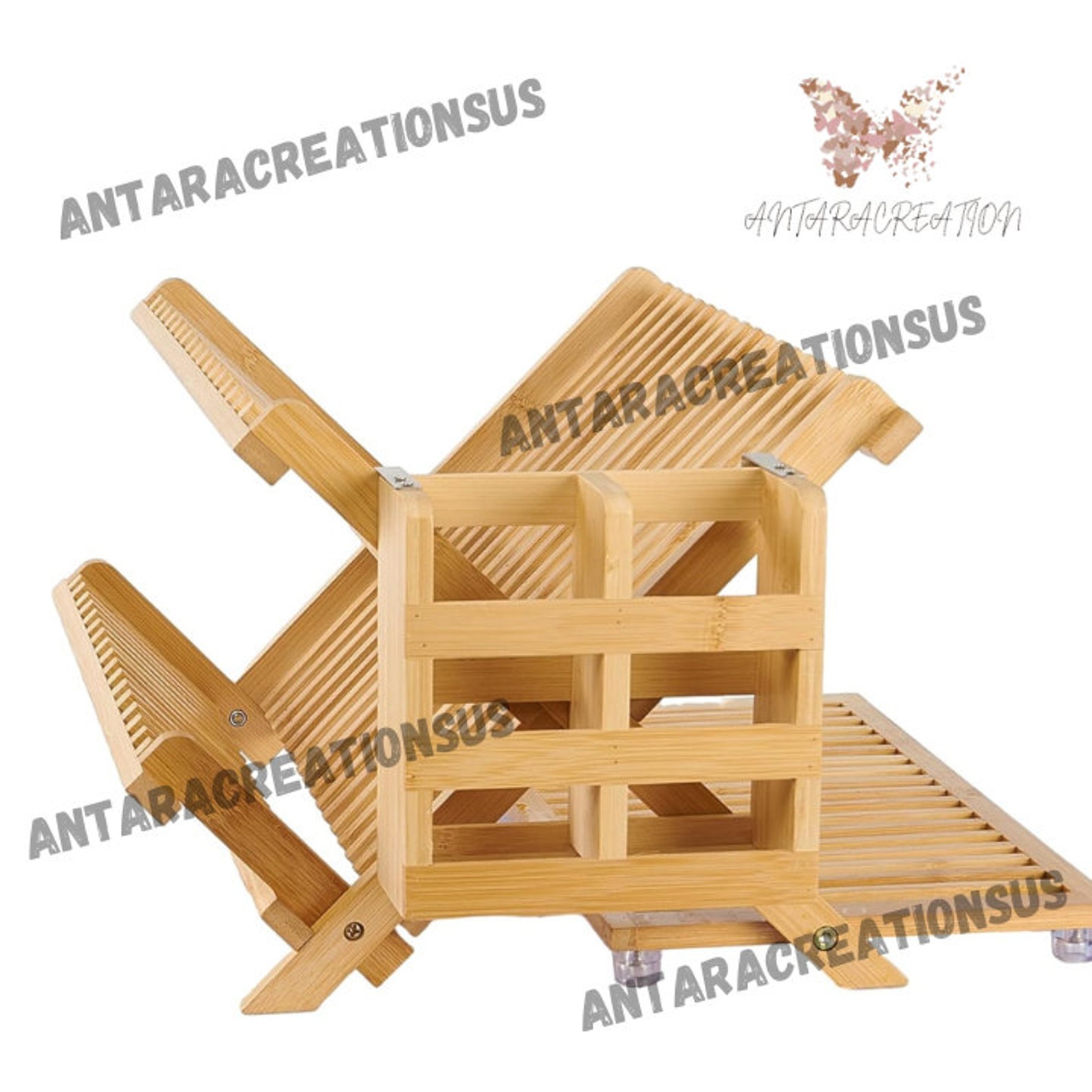 3 Tier Wooden Dish Drying Rack With Utensil Holder | Bamboo Plate Rack ...