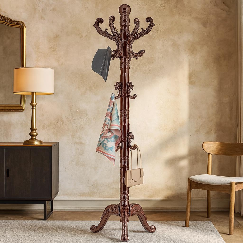 Wooden Classic Coat Rack Stand – Solid Wood Freestanding Coat Tree With ...