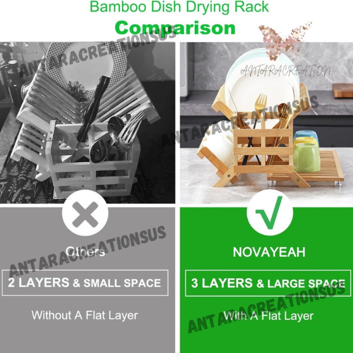 3 Tier Wooden Dish Drying Rack With Utensil Holder | Bamboo Plate Rack ...