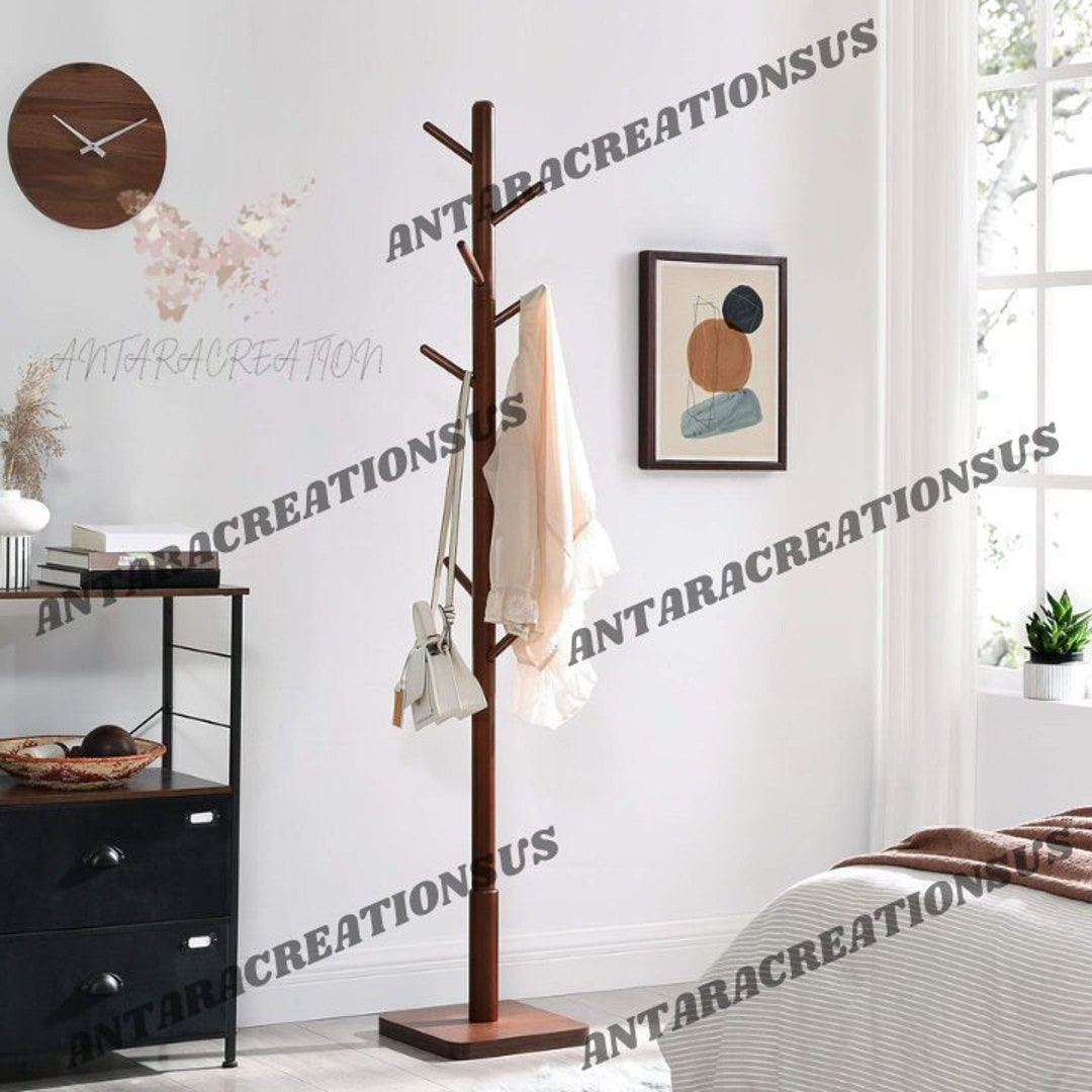 Wooden Standing Coat Rack: Modern Entryway Tree With 8 Hooks - Etsy