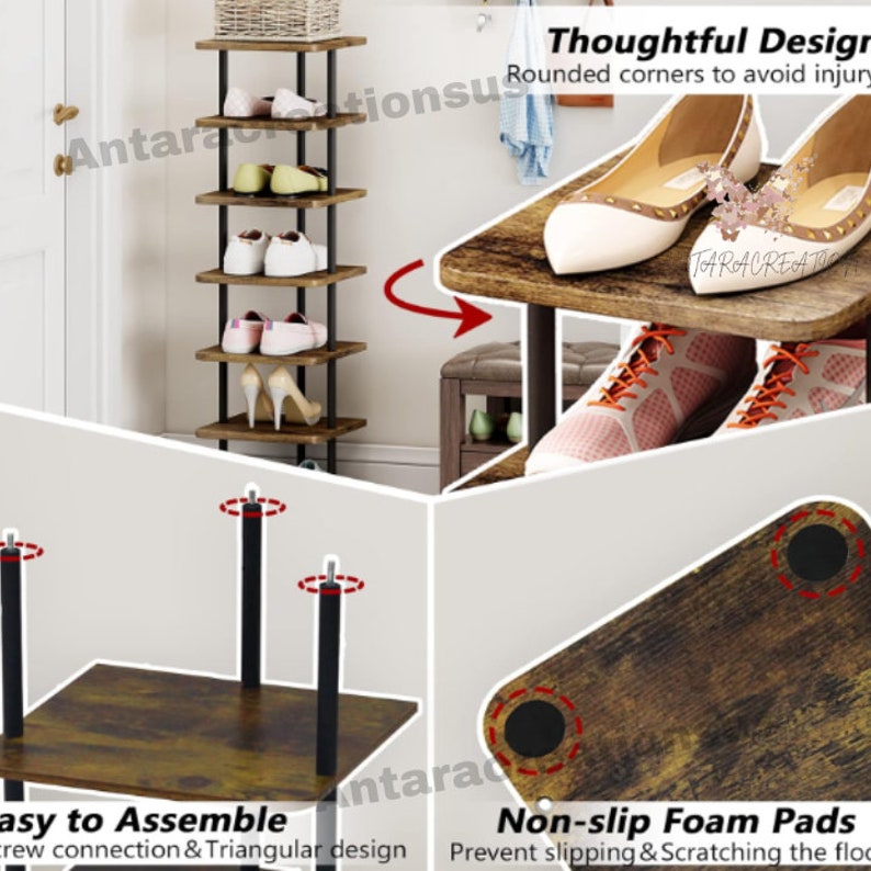7 Tier Wooden Shoe Rack | Shoe Shelves | Shoe Display Rack | Space ...