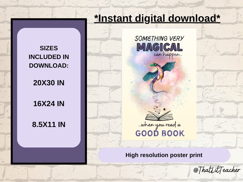 Magical Poster 20x30 Printable Instant Download Book Nook Library ...